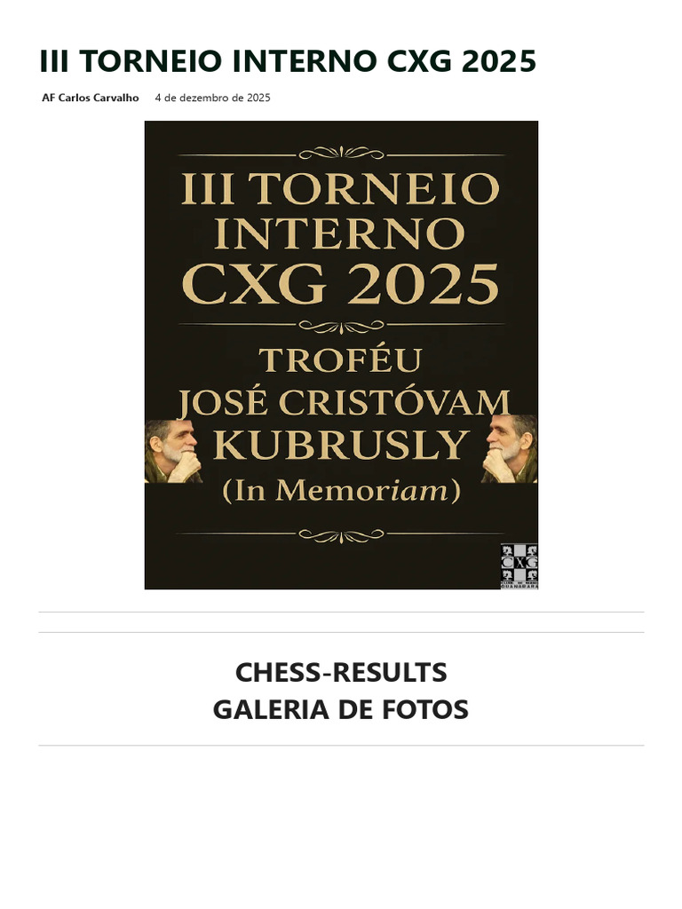 Análise do III Torneio Interno CXG 2025 | PDF | Aberturas (xadrez ...