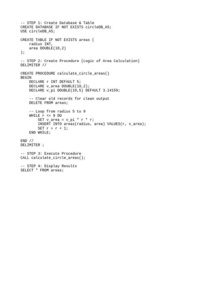 Circle Area Calculation in MySQL | PDF