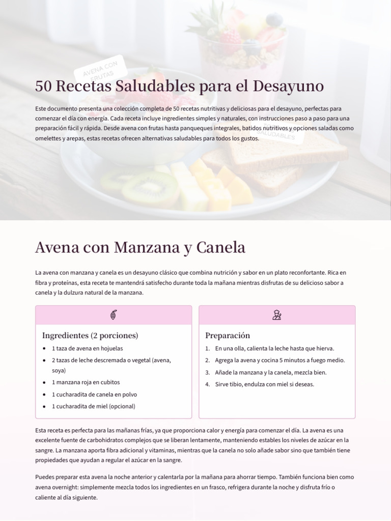 50 Recetas Saludables para Desayuno | PDF | Panes | Zalamero