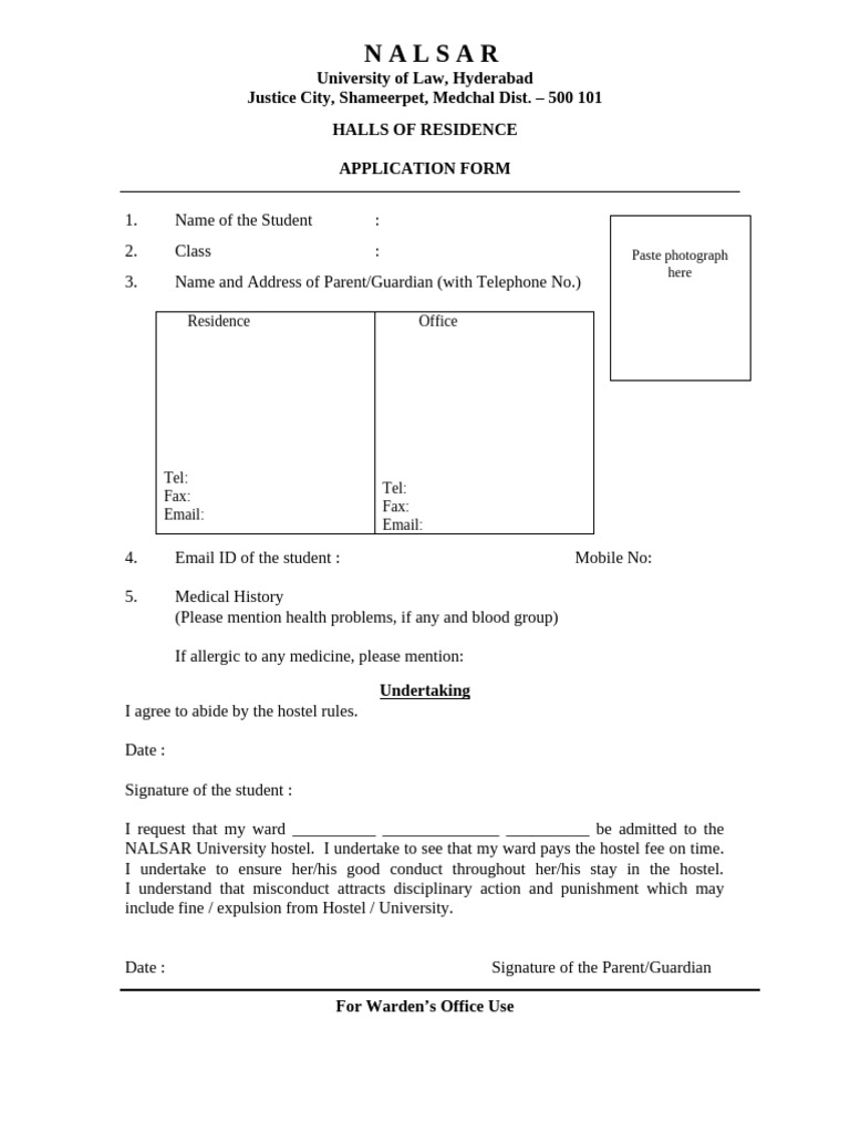 Hostel Application Form Including Local Guardian Form-LLM | PDF ...