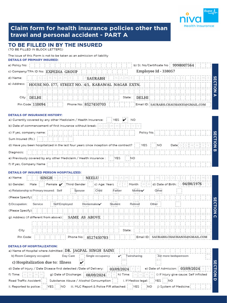 Health Insurance Claim Form - Part A | PDF | Social Programs | Health Care