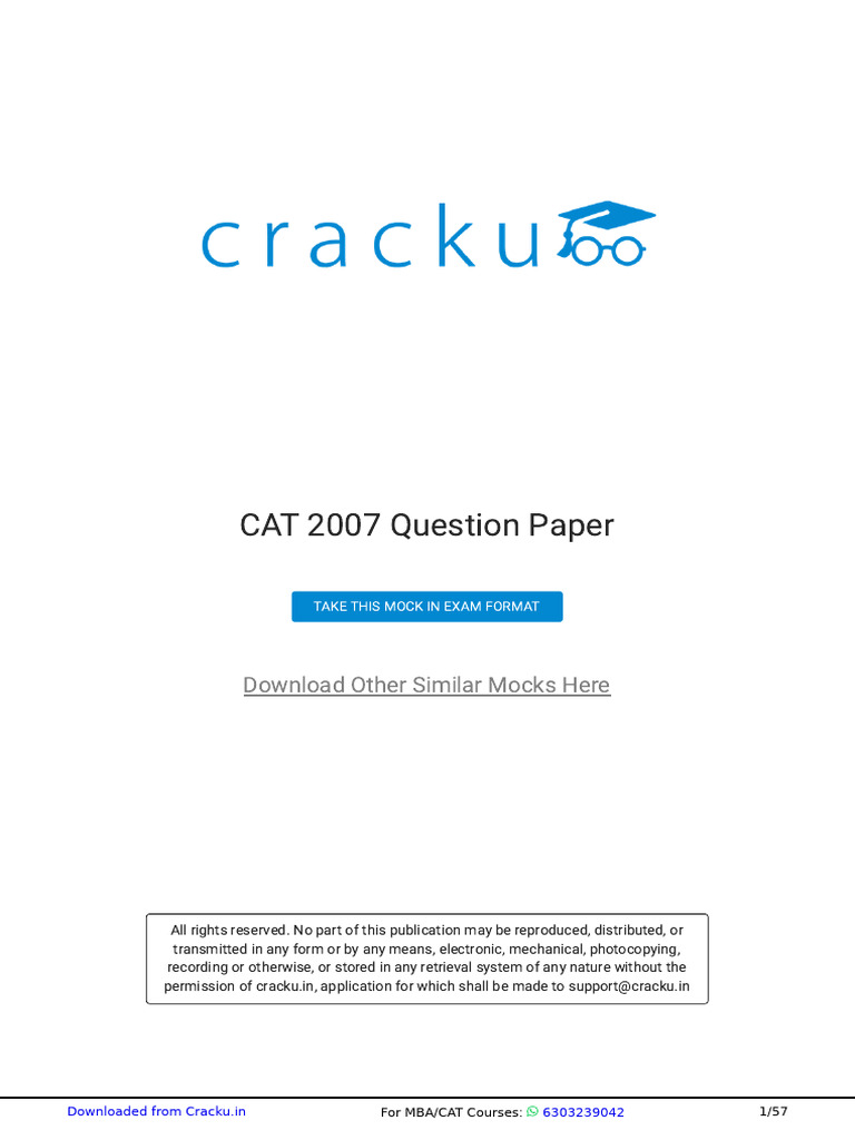 CAT 2007 Question Paper PDF Download | PDF | Paradigm | Science