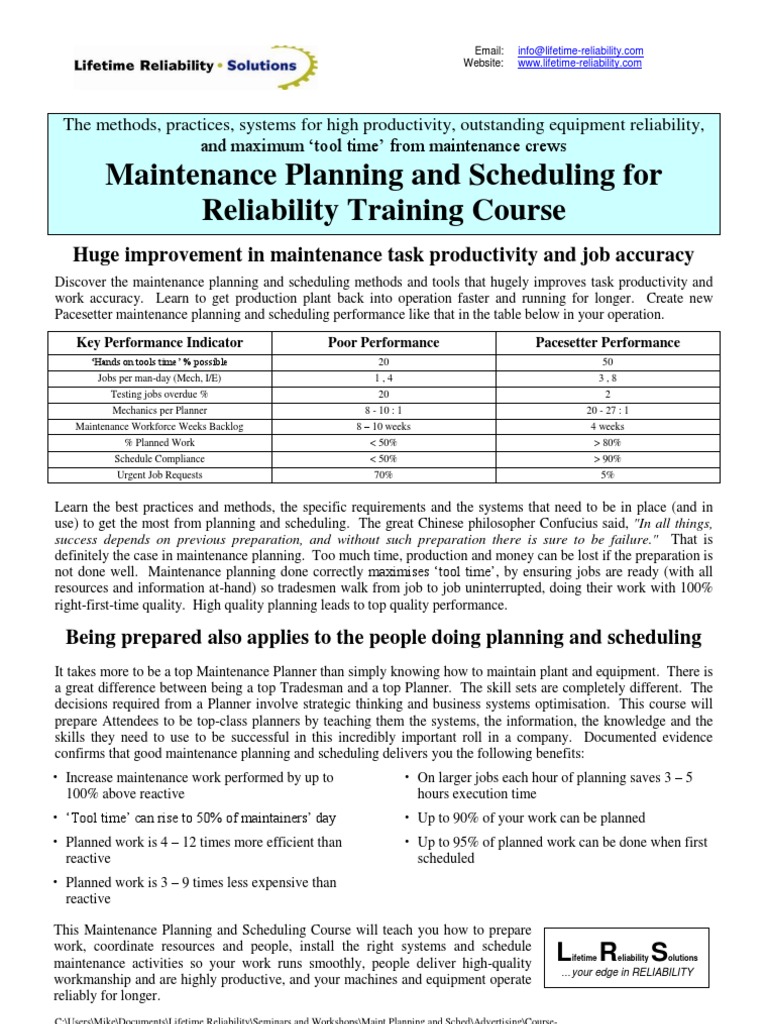 Maintenance Planning Scheduling | Reliability Engineering | Project ...