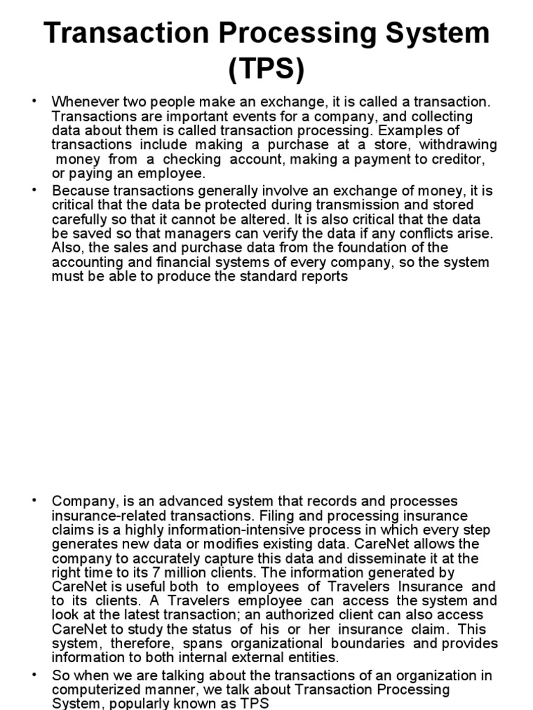 Transaction Processing System (TPS) | PDF
