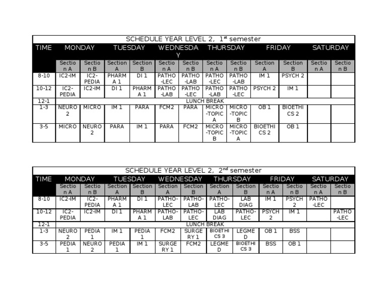 Schedule Year Level 2-Wileen | PDF