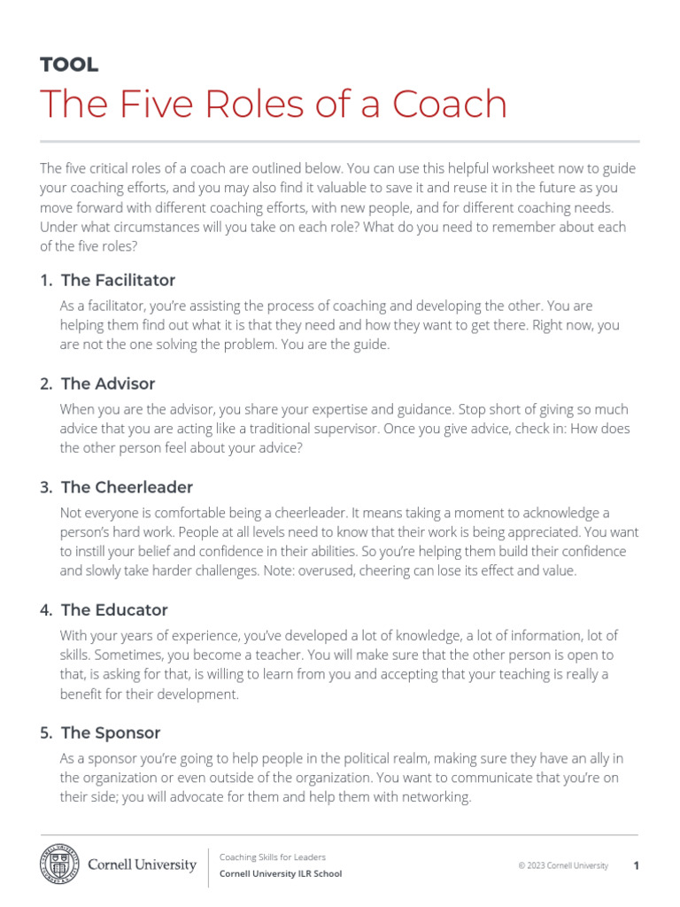 LSM584 Tool the Five Roles of a Coach | PDF