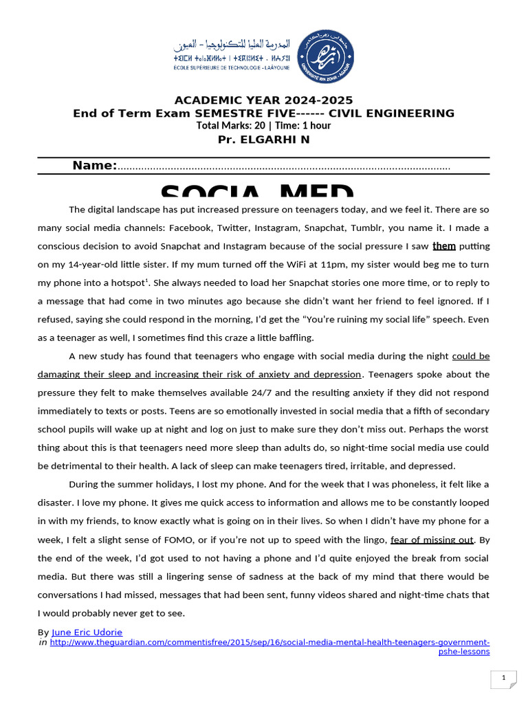 Semestre 5 Test Civil Engineering | PDF | Adolescence