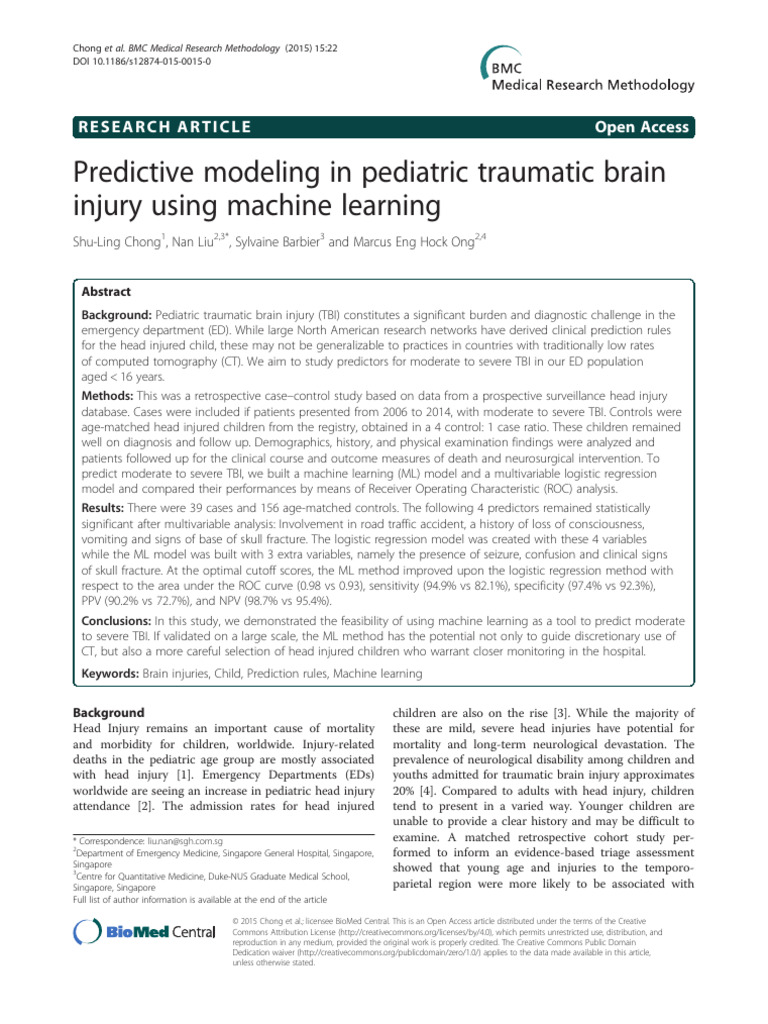 Machine Learning for Pediatric TBI Prediction | PDF | Traumatic Brain ...
