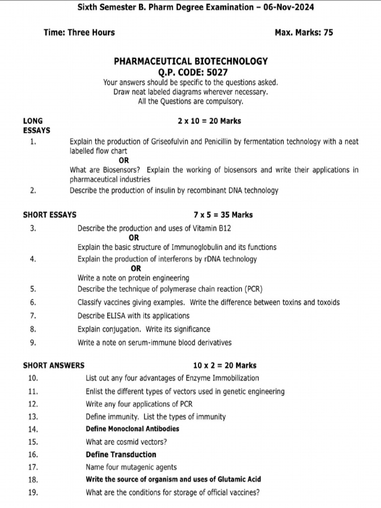 Biotechnology Past Paper | PDF