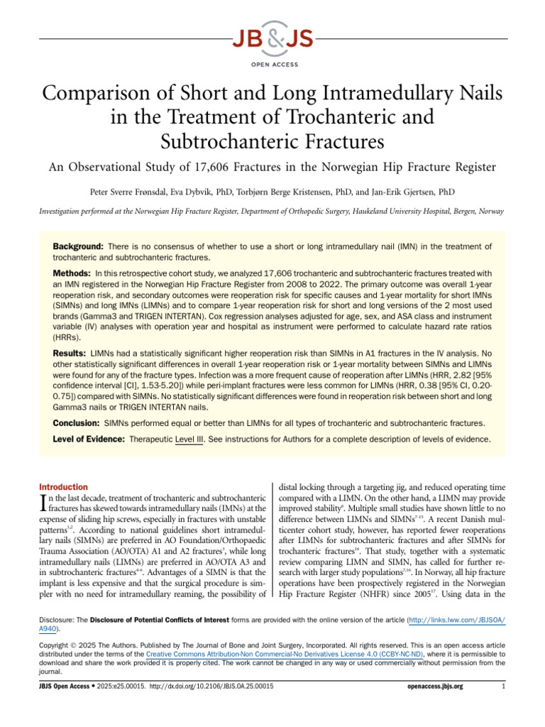 Short vs Long Intramedullary Nails in Fractures | PDF | Skeletal System ...