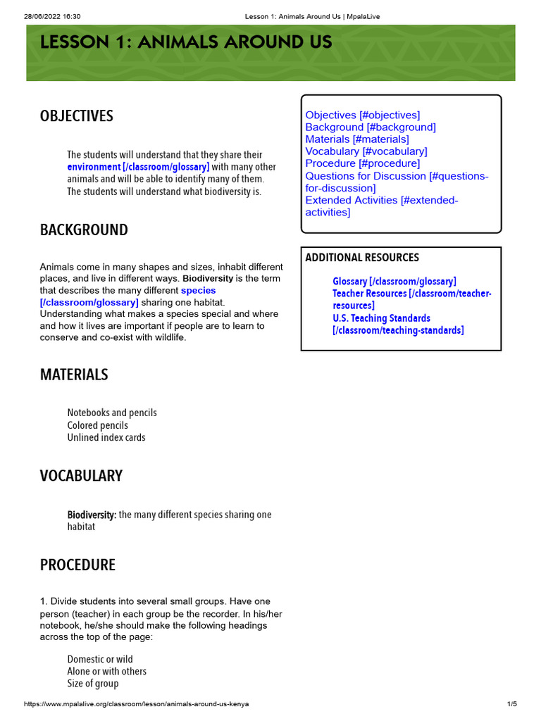 Animals and Biodiversity Lesson Plan | PDF | Biodiversity | Adjective