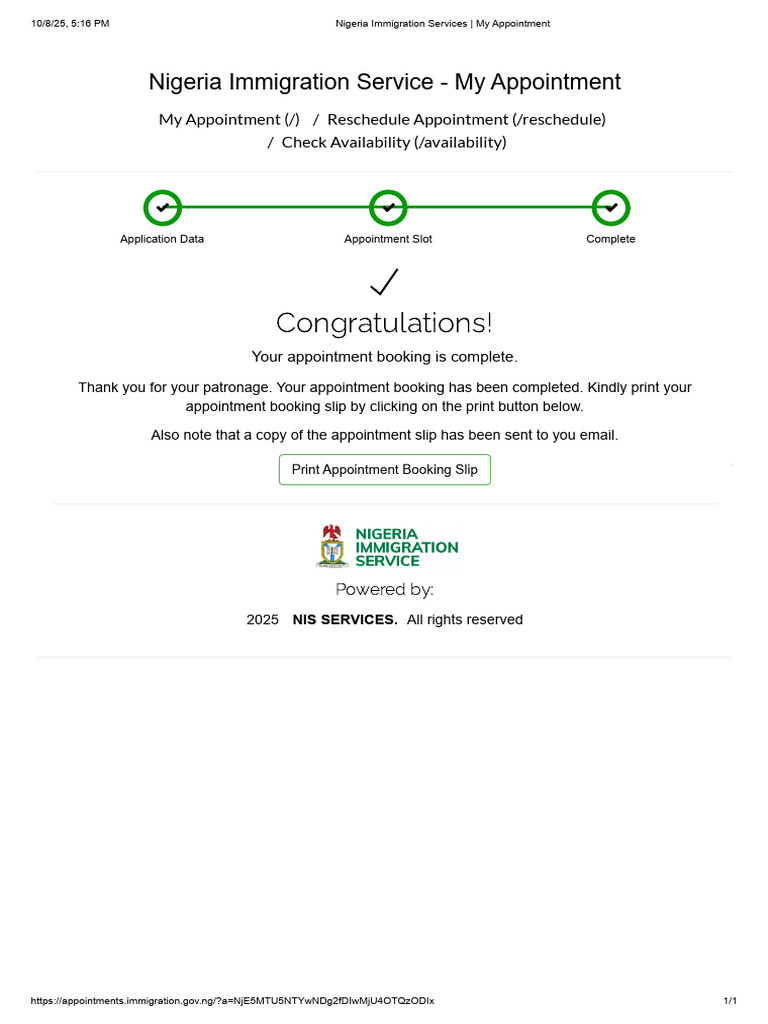 Nigeria Immigration Services - My Appointment APPROVED For The CAPTURE ...