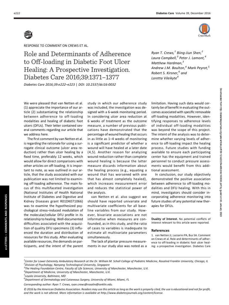 Role and Determinants of Adherence To Off-Loading in Diabetic Foot ...