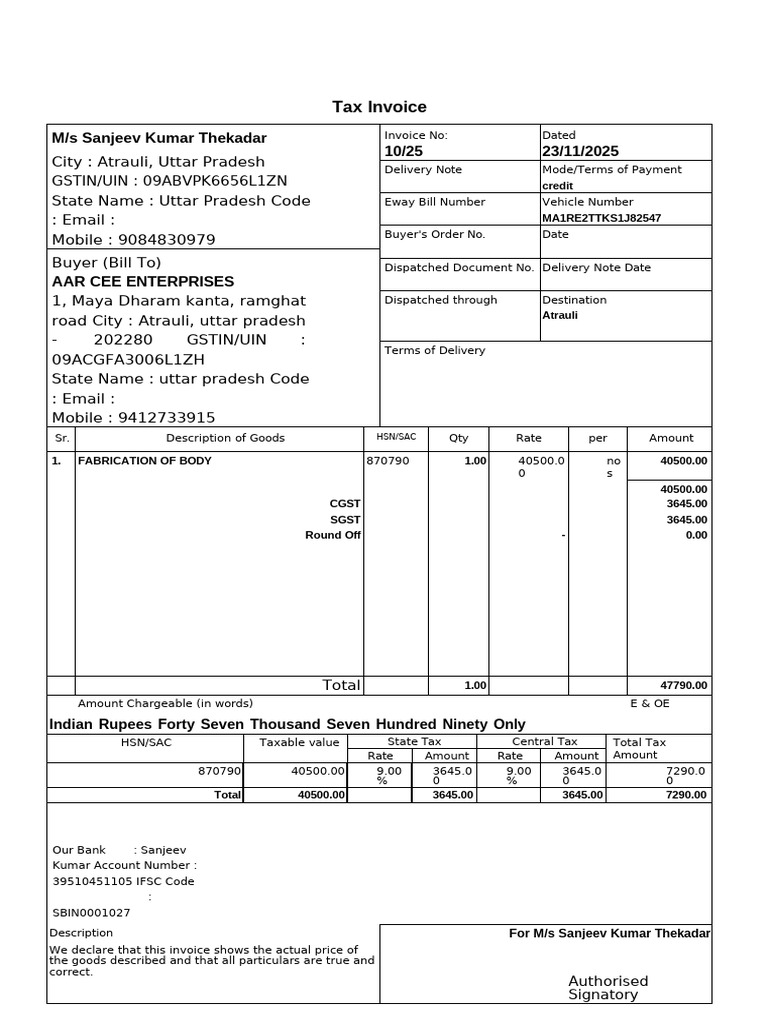 Tax Invoice for Fabrication Services | PDF | Public Finance | Taxation