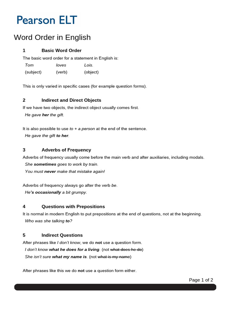 GBGRR10000177 Word Order in English Upper Intermediate Grammar ...