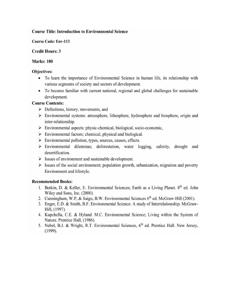 Syllabus, Environmental Science | PDF