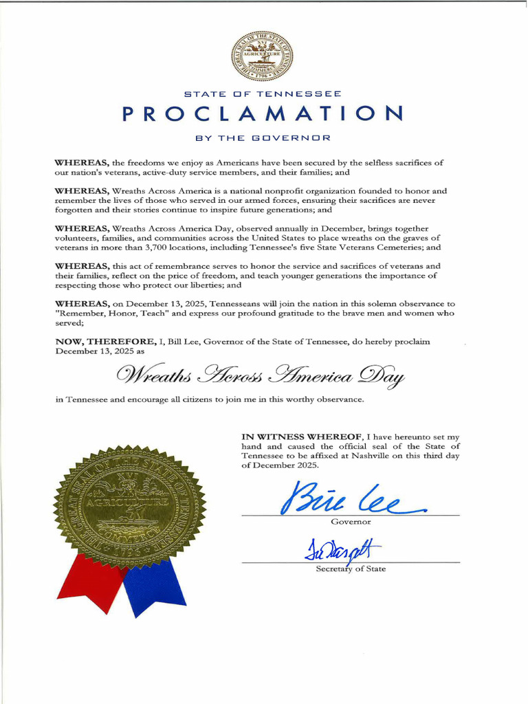 State of Tennessee Proclamation 2872 | PDF