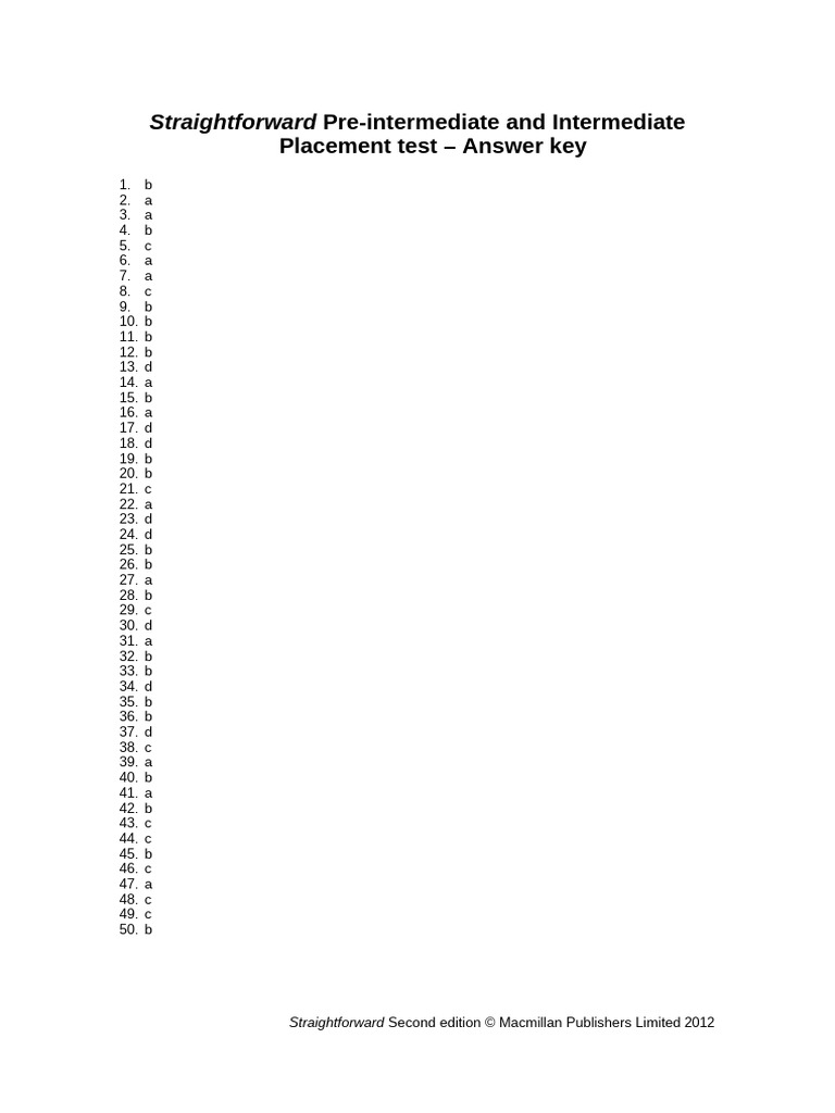 Pre Int Int Placement Test Answer Key | PDF