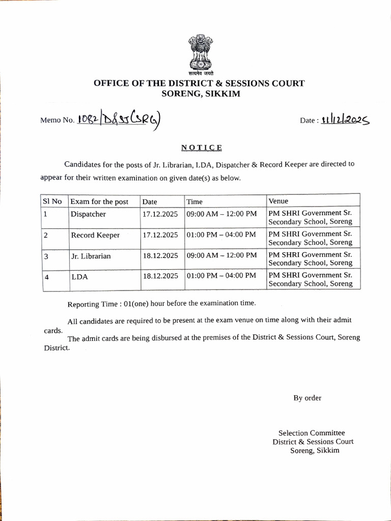 Jr. Librarian, LDA, Dispatcher Exam Notice | PDF