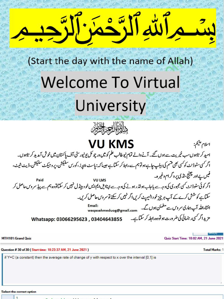 Mth101 Grand Quiz File For Mid Term Prepration by VU Stars | PDF