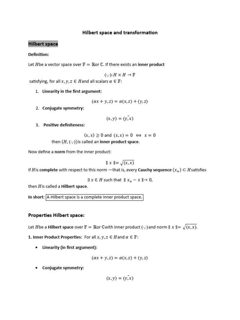 Hilbert Space and Transformation | PDF | Hilbert Space | Norm (Mathematics)