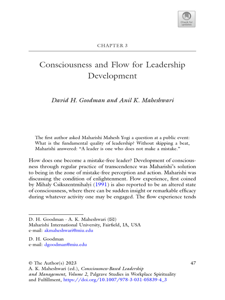 Flow and Consciousness in Leadership | PDF | Flow (Psychology) | Mental ...