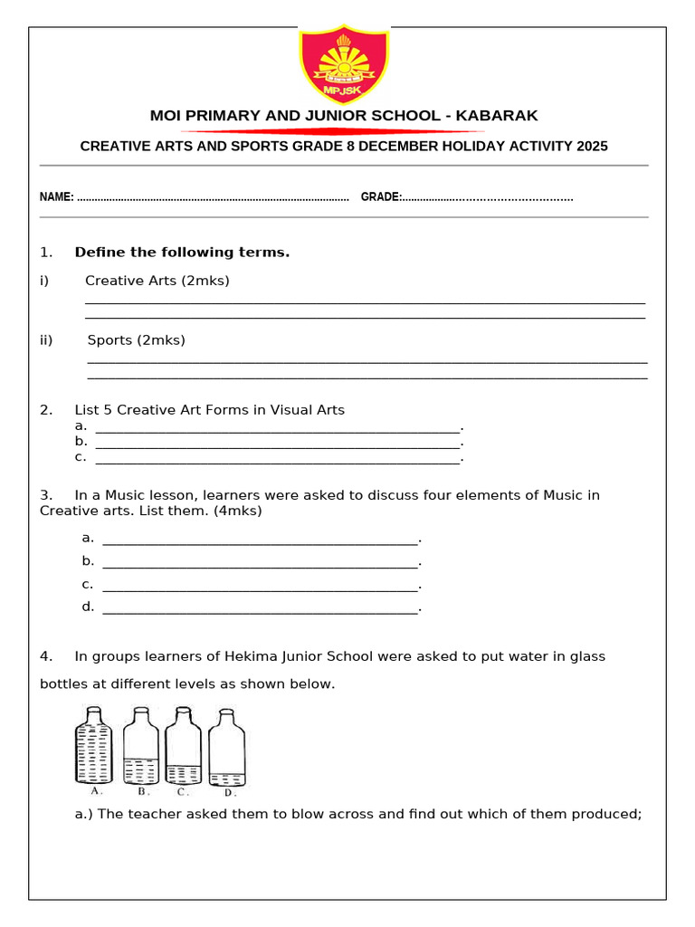 Grade 8 Creative Arts & Sports Activities | PDF | Chess Openings | Chess