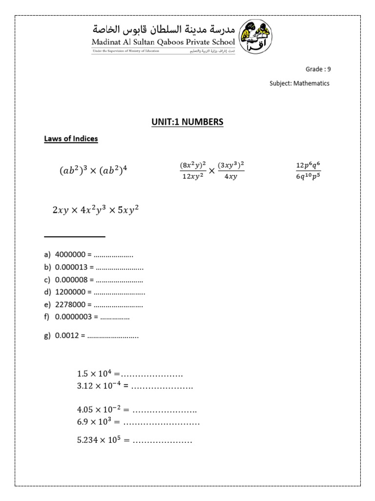 Grade 9 Math: Indices & Percentages Guide | PDF | Percentage | Business