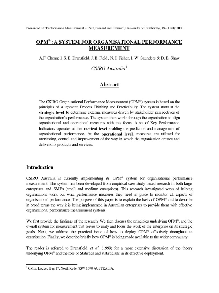 Opm | Performance Indicator | Evaluation