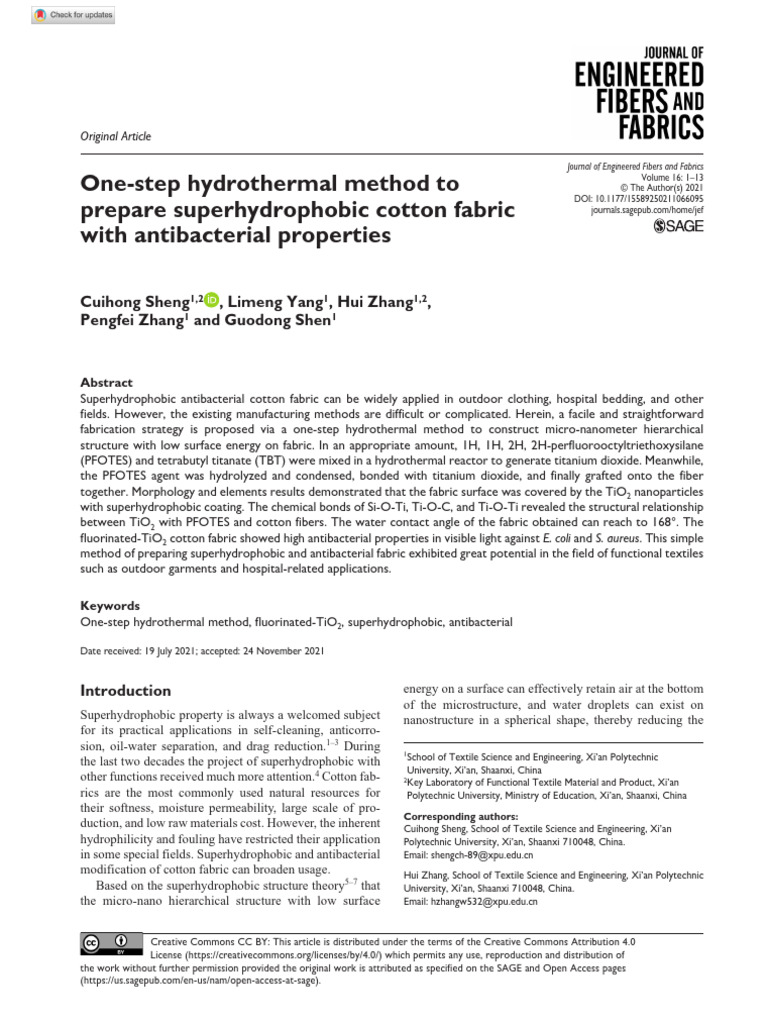 Sheng Et Al 2021 One Step Hydrothermal Method to Prepare ...