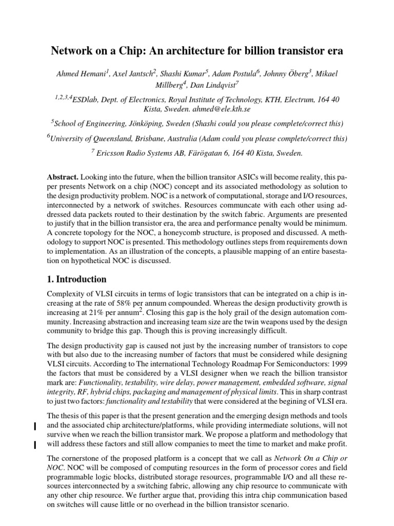Network on Chip for Billion Transistor Era | PDF | Field Programmable ...