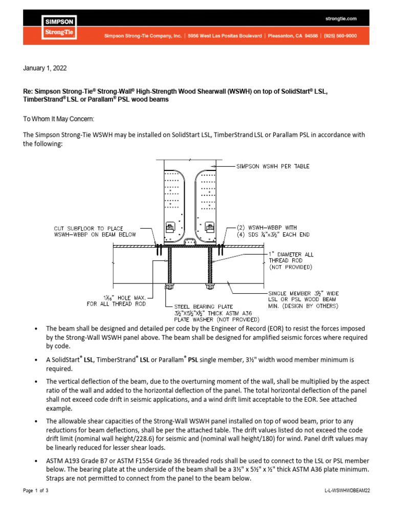 Simpson Strong-Tie WSWH Installation Guide | PDF
