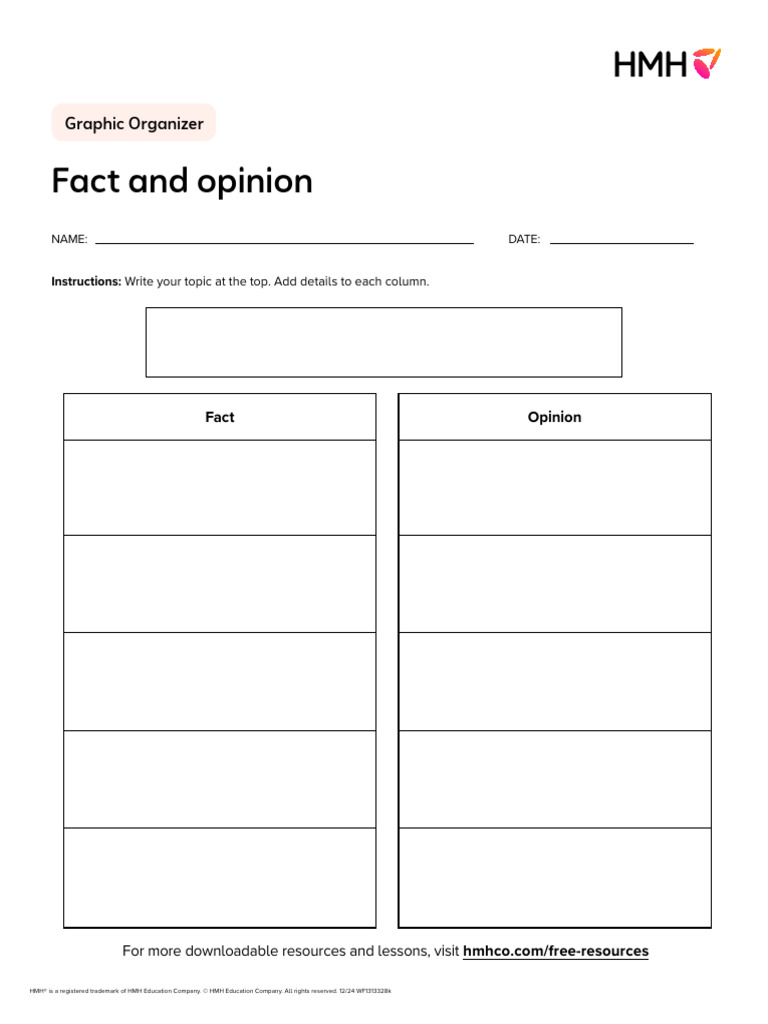 HMH Graphic Organizer Fact and Opinion | PDF
