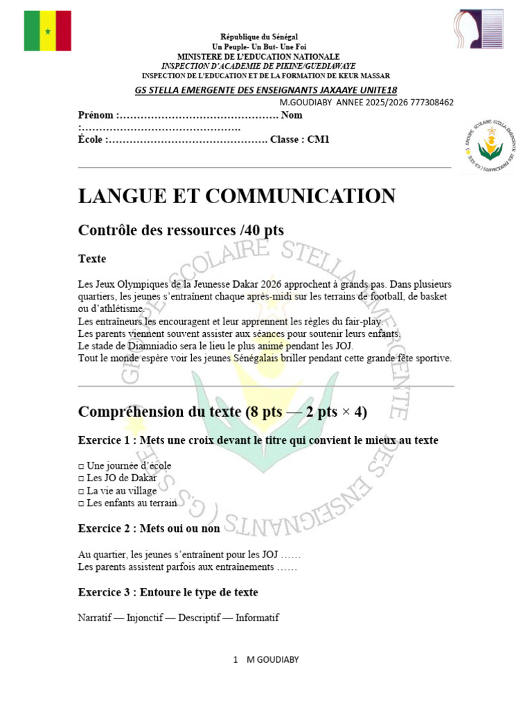 JOJ Dakar 2026 : Préparatifs et Activités | PDF | Syntaxe | Grammaire