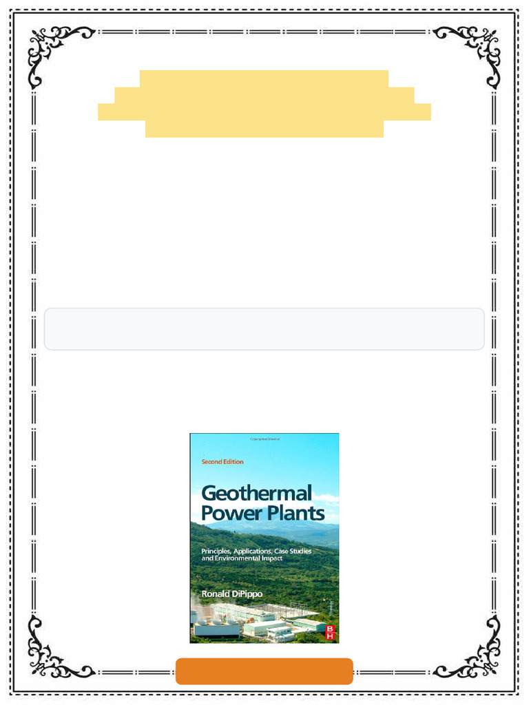 Geothermal Power Plants Second Edition Princi Applications Case Studies ...