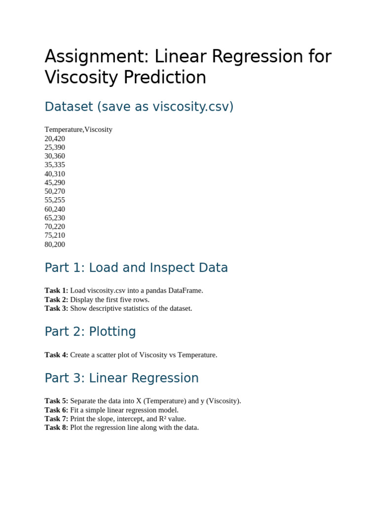 Linear Regression Assignment ChE17A | PDF