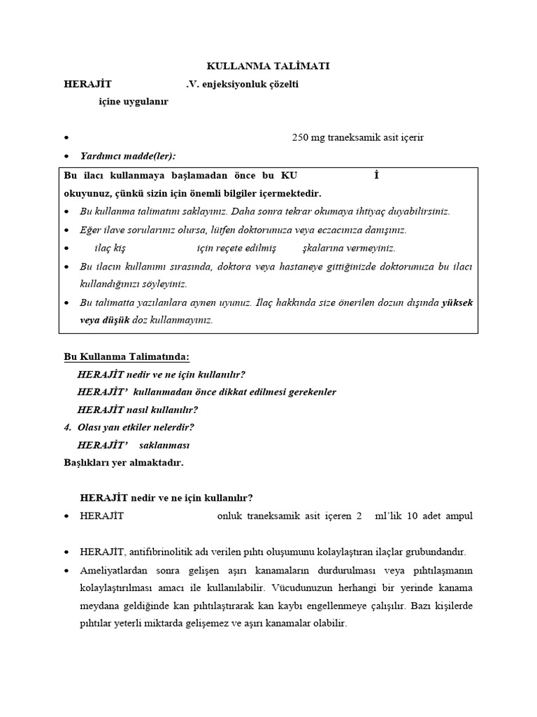 Herajit 250 Mg 2 5 Ml IV Enjeksiyonluk Cozelti Kt | PDF