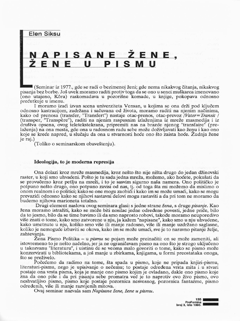 Elen Siksu - Napisane Zene I Zene U Pismu | PDF
