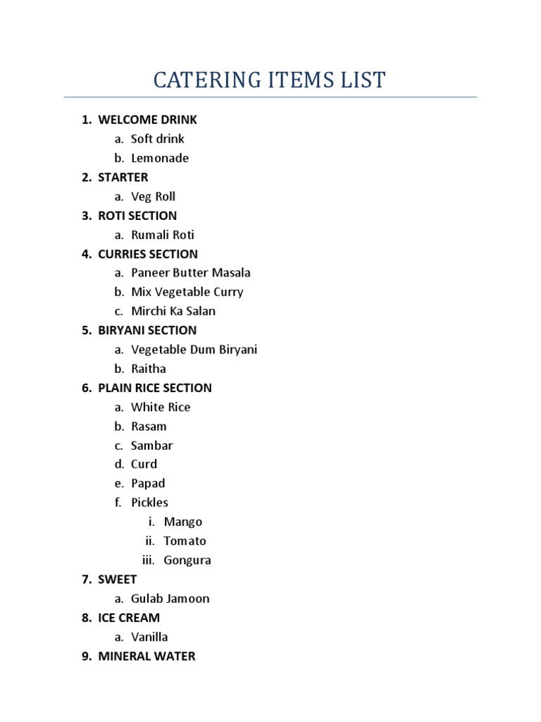 Catering Items and Committee List | PDF