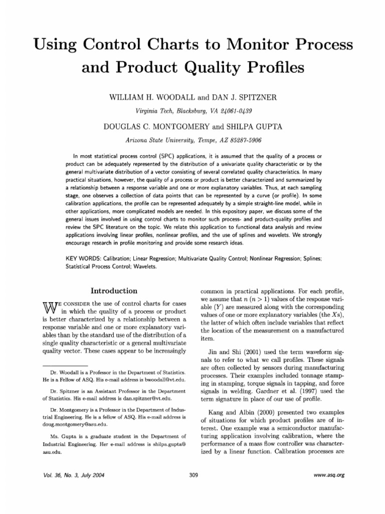Using Control Charts To Monitor Processand Product Quality Profiles | PDF
