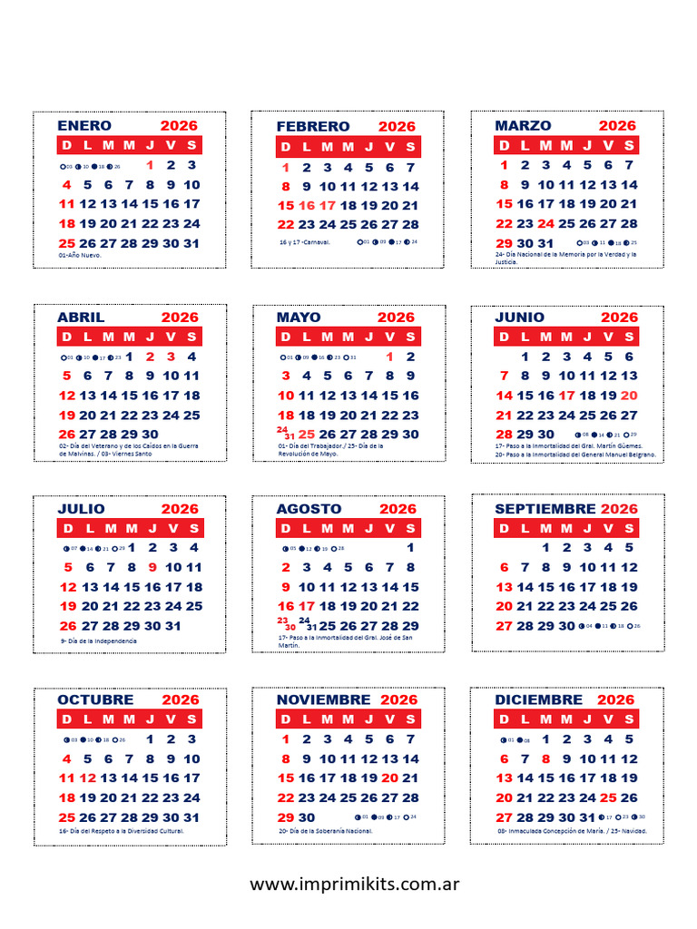 Calendario 2026 con Festivos | PDF