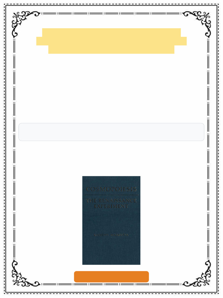 Cosmopoiesis The Renaissance Experiment 1st Edition Giuseppe Mazzotta ...
