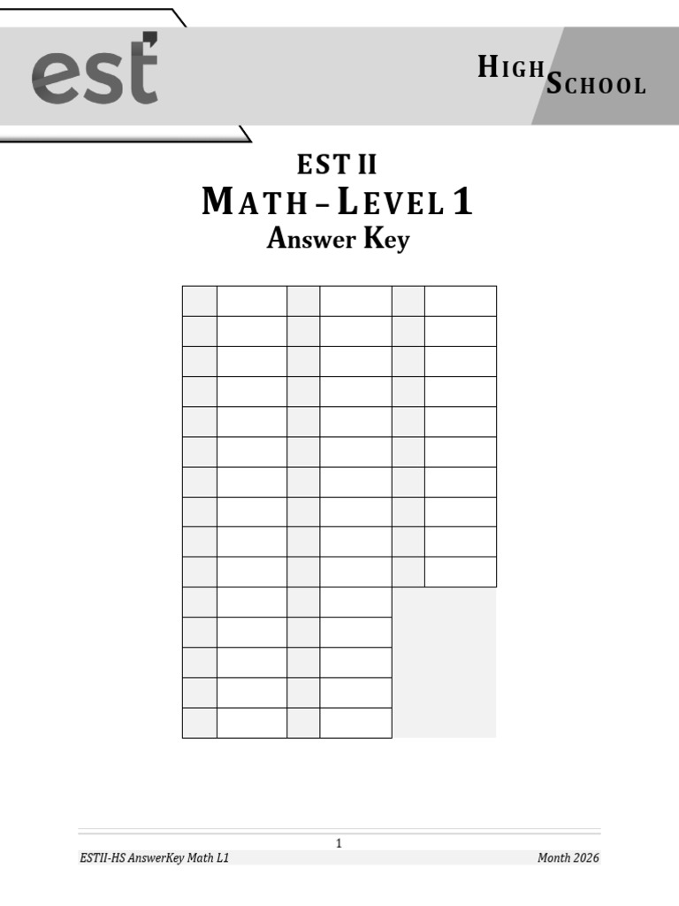 EST 2 HS Math Level 1 Answer Key Sample | PDF