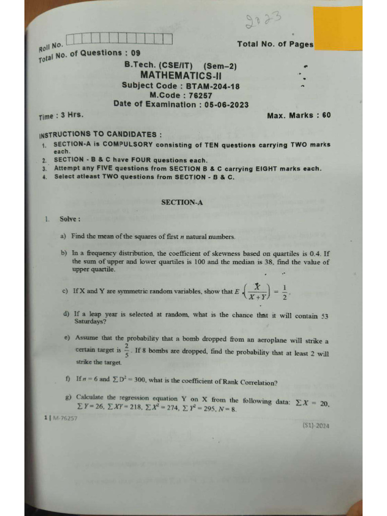 Question Papers Mathematics-III Copy | PDF