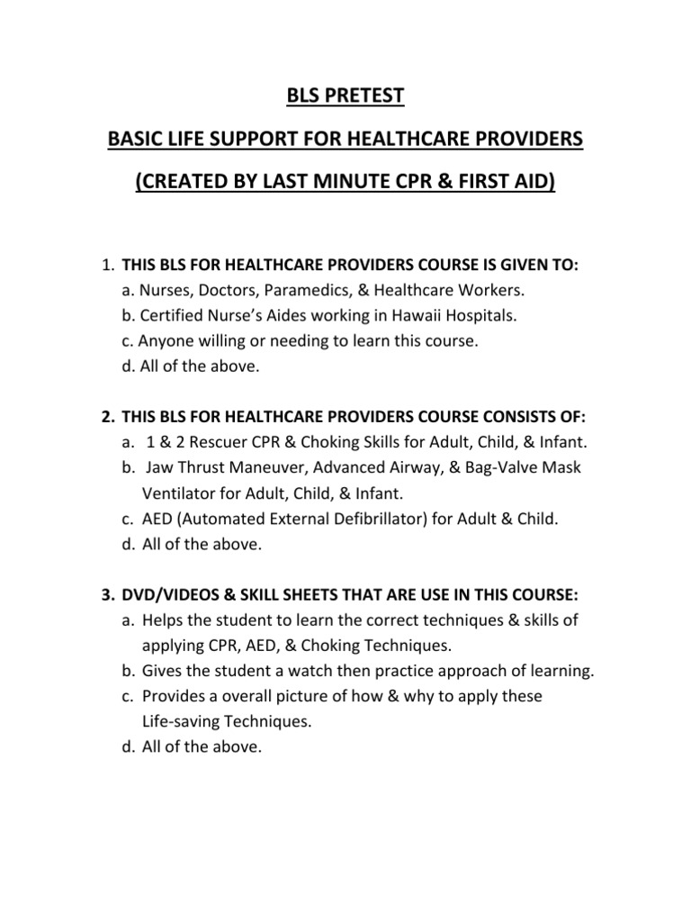 BLS Pretest All | PDF | Cardiopulmonary Resuscitation | Emergency ...