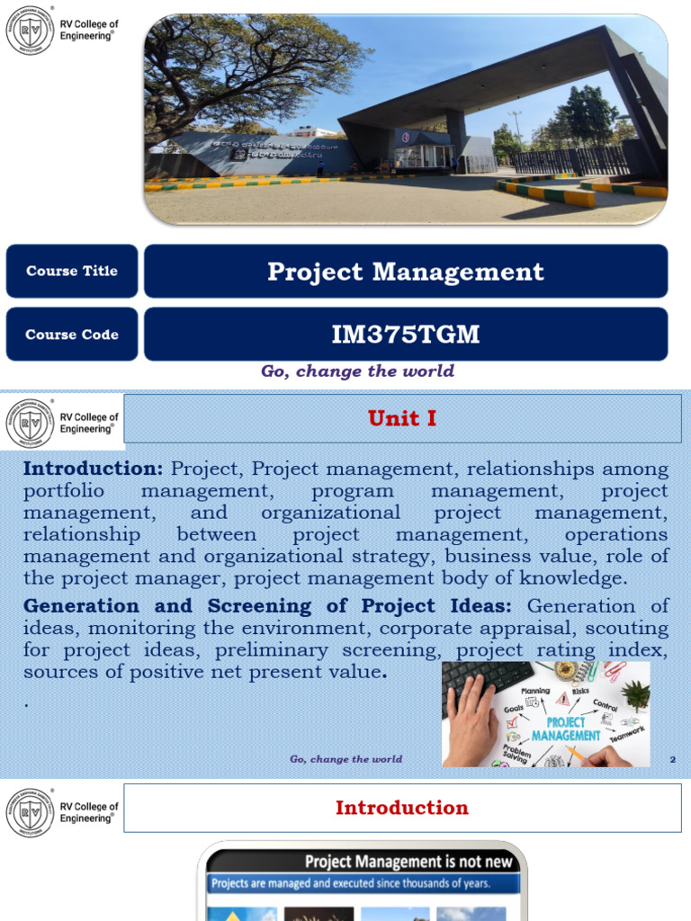 Unit I - Introduction - Generation and Screening of Project Ideas | PDF ...