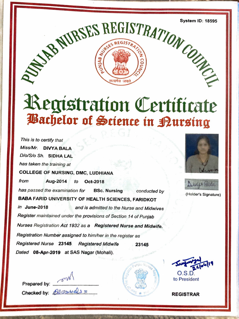 BSc Nursing Registration Certificate | PDF