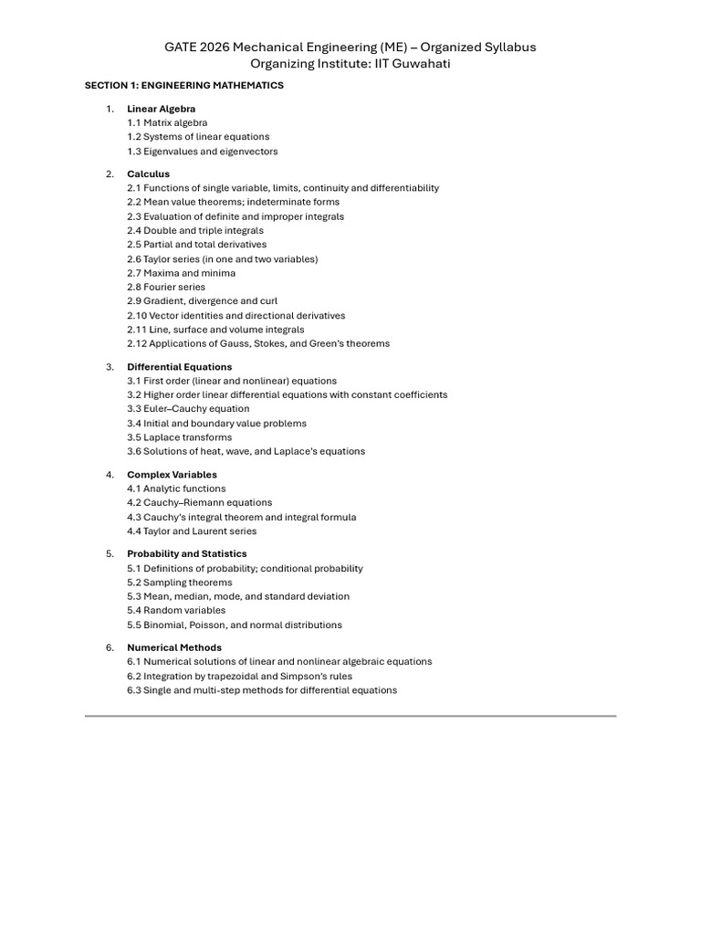 Gate 2026 Mechanical Engineering Syllabus Pdf Integral Stress
