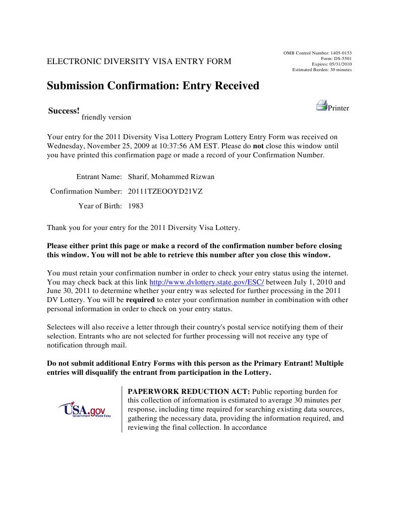 Electronic Diversity Visa Entry Form | PDF