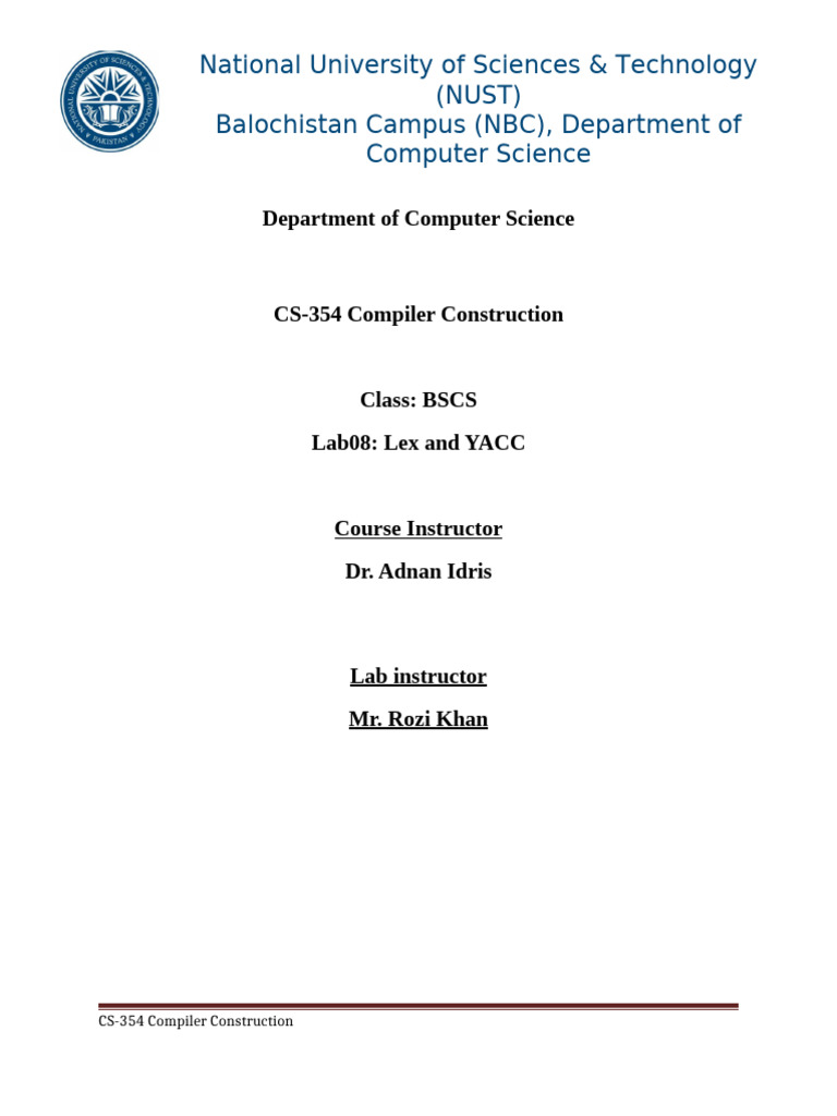 Compiler Construction Lab: Lex and YACC | PDF